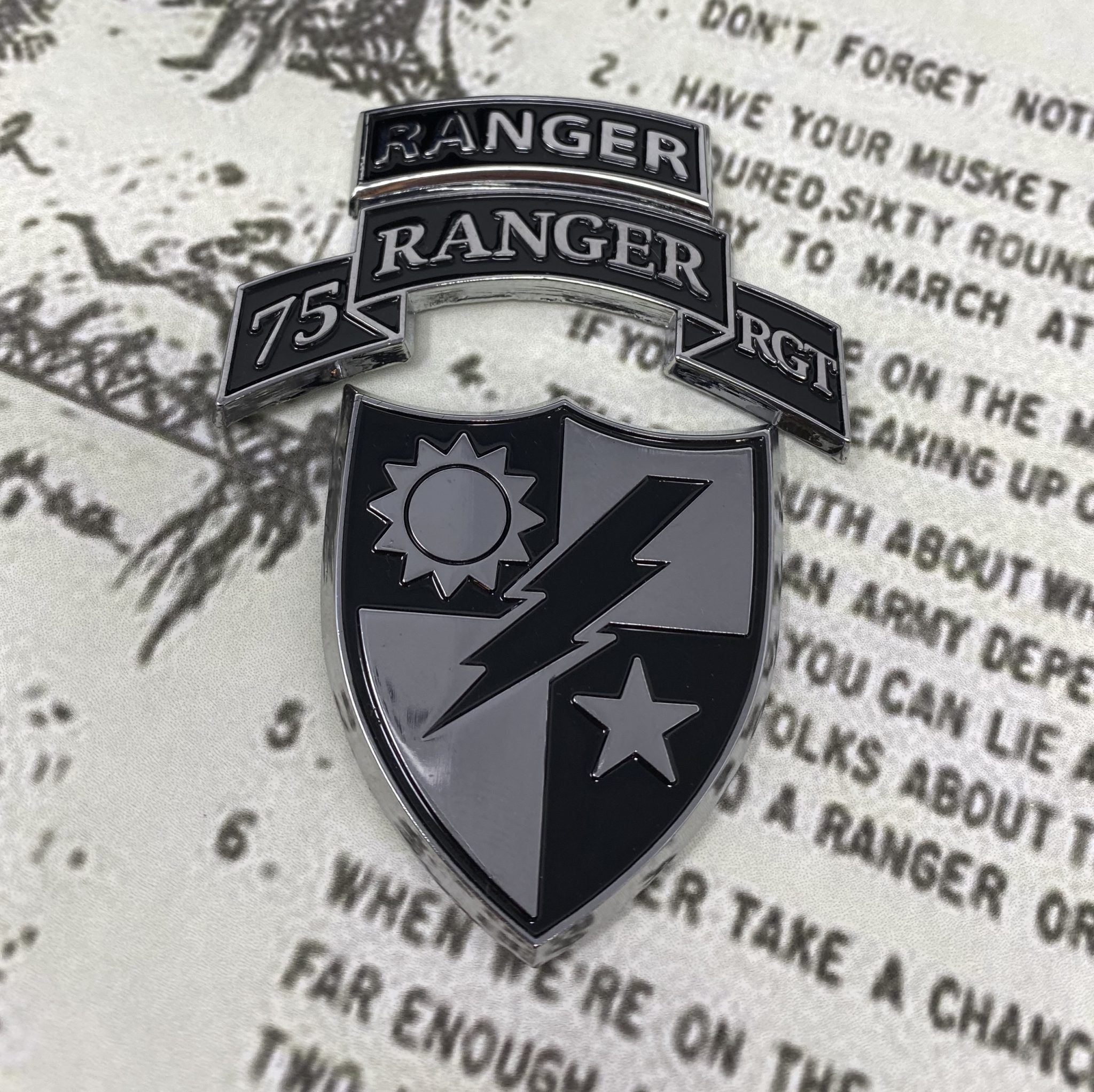 Ranger Scroll- 75th Ranger Regiment version- Chrome Car Badge with 3M ...